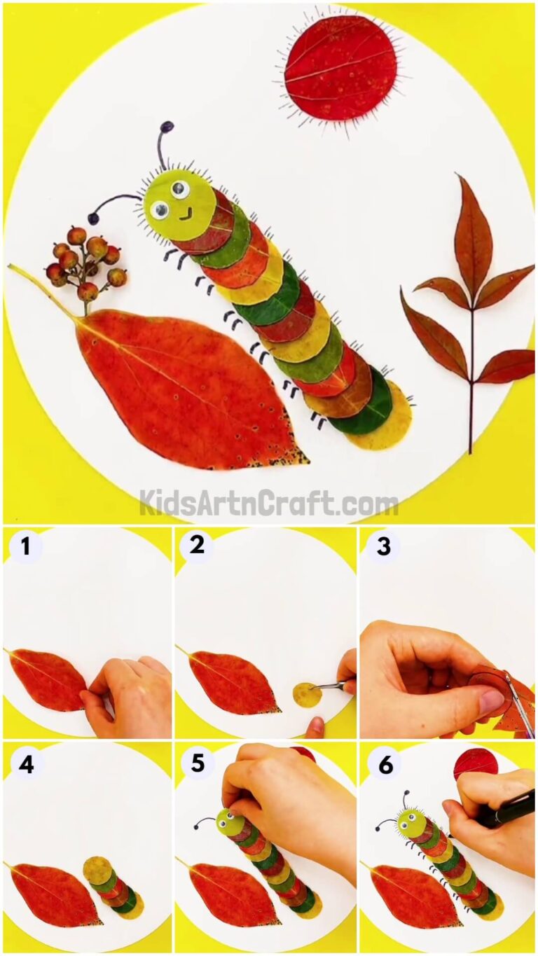 Cute Caterpillar Craft Using Fall Leaves Idea For Beginners - Kids Art ...