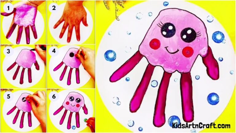 Cute Jellyfish Underwater Painting Using Hand Outline - Kids Art & Craft