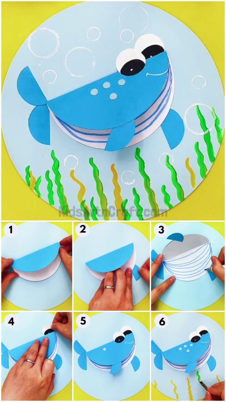Cute Paper Whale 3D Craft Step-by-step Instructions - Kids Art & Craft