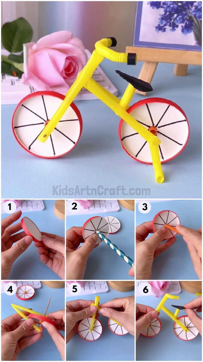 Cycle Making From Paper Cup And Plastic Straw - Kids Art & Craft