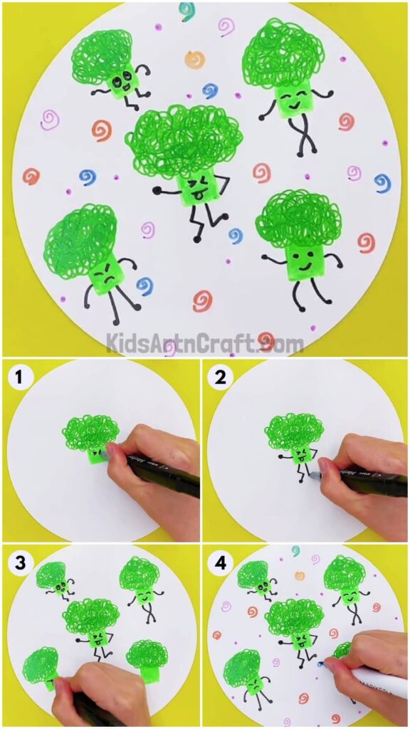 Dancing Broccolis Fun Artwork For Beginners - Kids Art & Craft