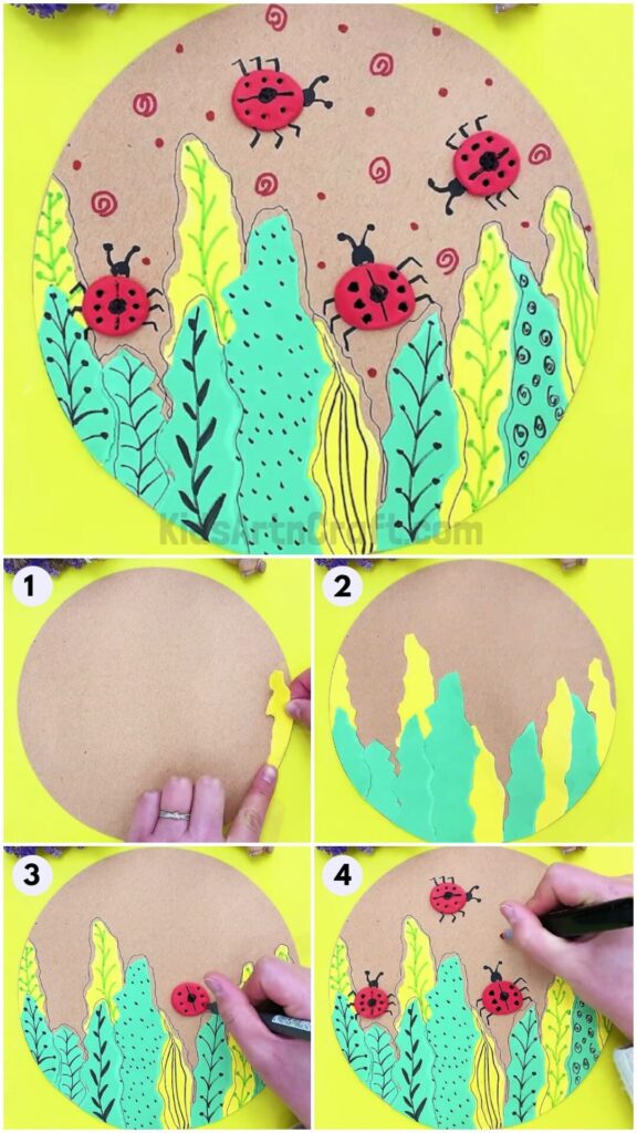 DIY Ladybug And Plants Easy Artwork For Kids - Kids Art & Craft