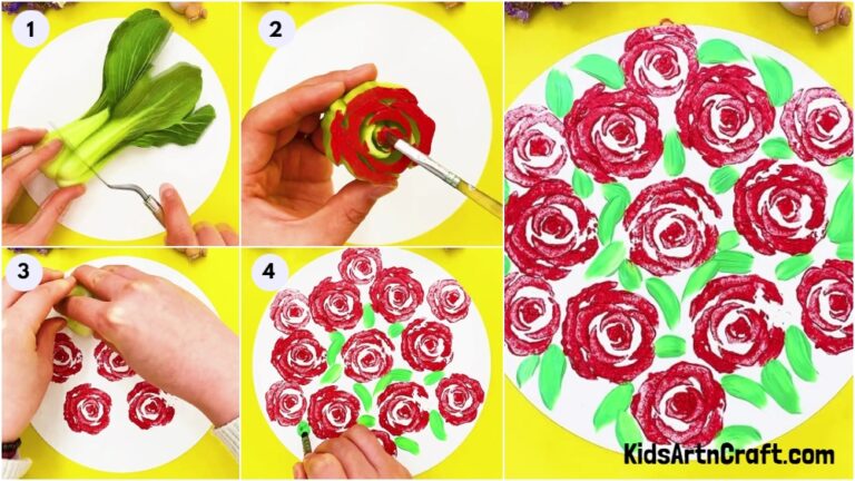 DIY Lettuce Stamp Roses Painting Art For Beginners - Kids Art & Craft