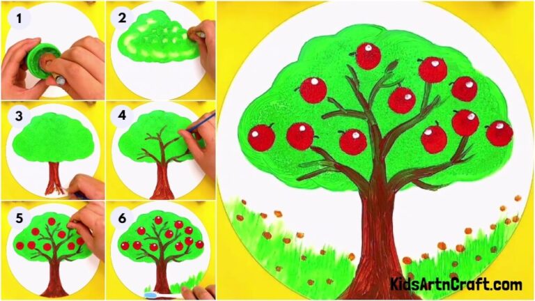 Easy Apple Tree Craft Using Paper Step-by-step Tutorial - Kids Art & Craft