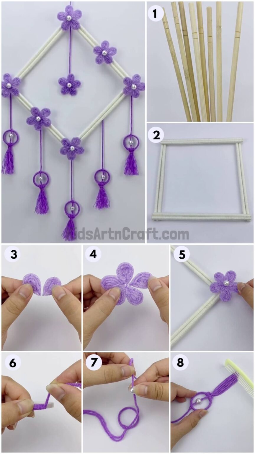 Easy Flower Wall Hanging Using Fruit Foam And Chopsticks - Kids Art & Craft