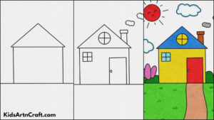 Easy House Landscape Drawing Tutorial For Beginners - Kids Art & Craft