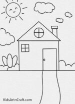 Easy House Landscape Drawing Tutorial For Beginners - Kids Art & Craft