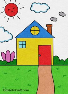 Easy House Landscape Drawing Tutorial For Beginners - Kids Art & Craft