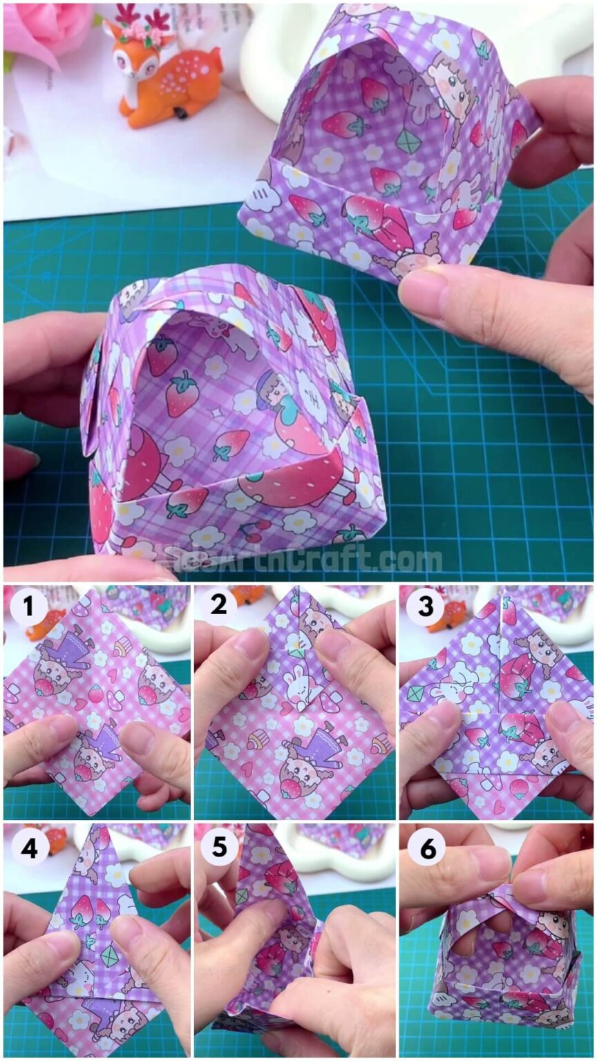 Easy Paper Basket Origami Craft Step by Step Tutorial For Kids - Kids ...