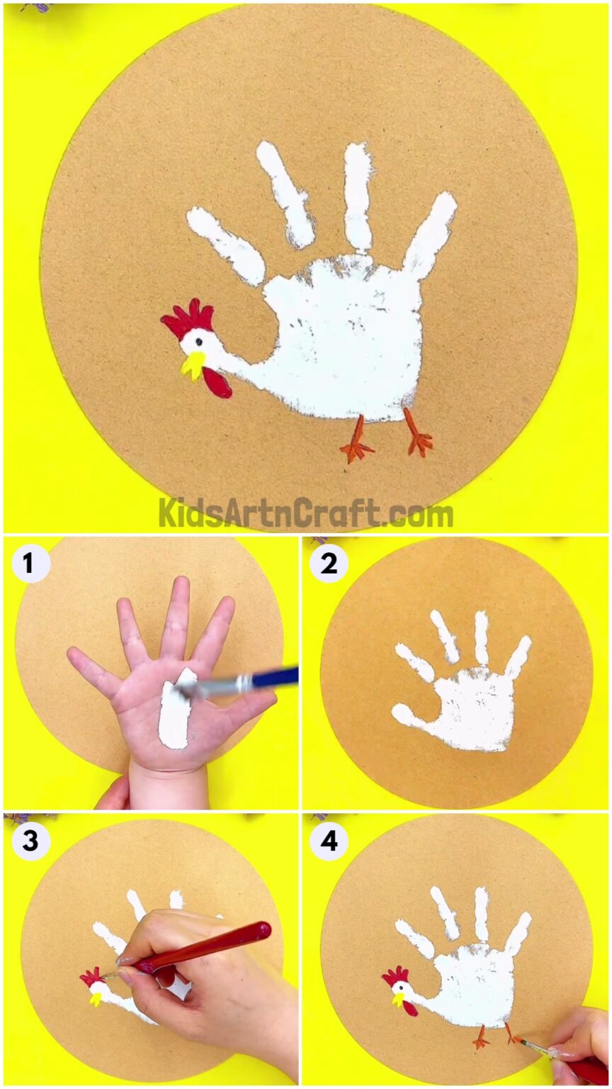 Easy To Make Hen Art Using Hand Impression Tutorial - Kids Art & Craft