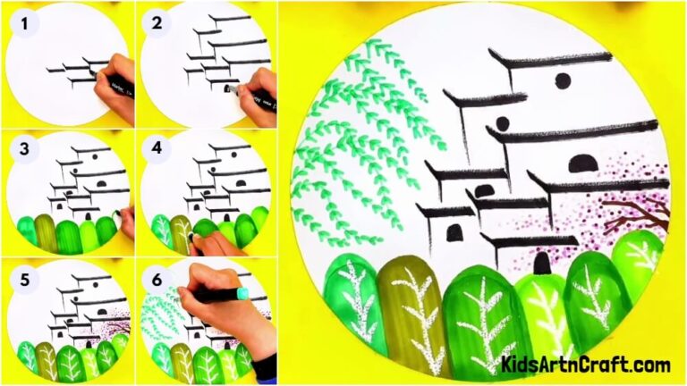 Easy Town Landscape Step-by-step Drawing For Kids - Kids Art & Craft