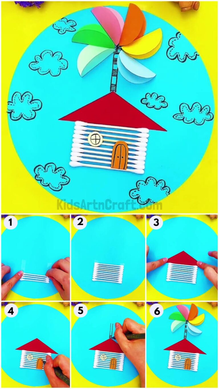 Flying House Cotton Buds Craft Step-by-Step Tutorial - Kids Art & Craft
