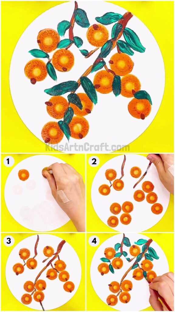 Fresh Oranges Over Tree Painting Step by Step Tutorial - Kids Art & Craft
