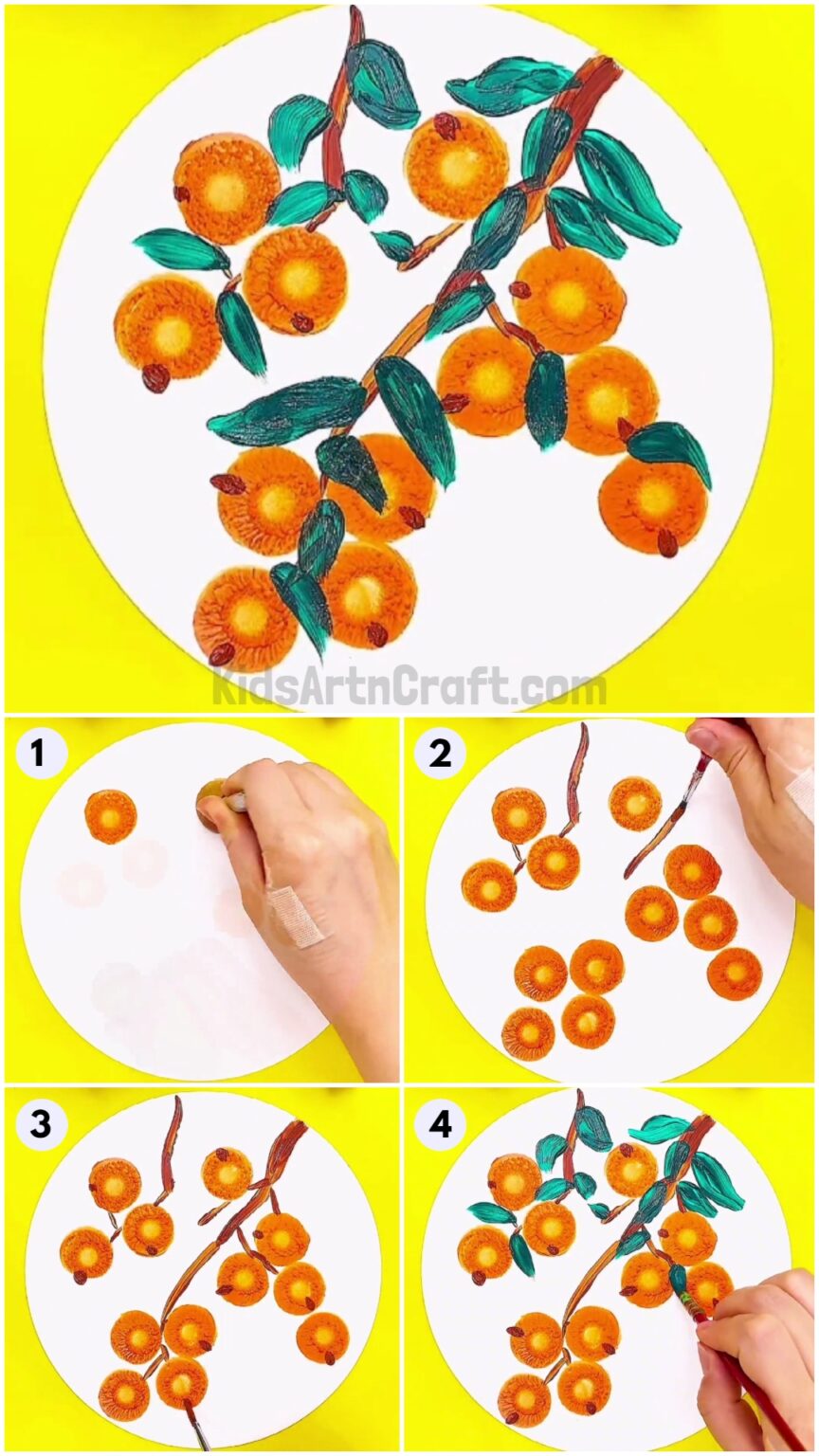 Fresh Oranges Over Tree Painting Step by Step Tutorial - Kids Art & Craft