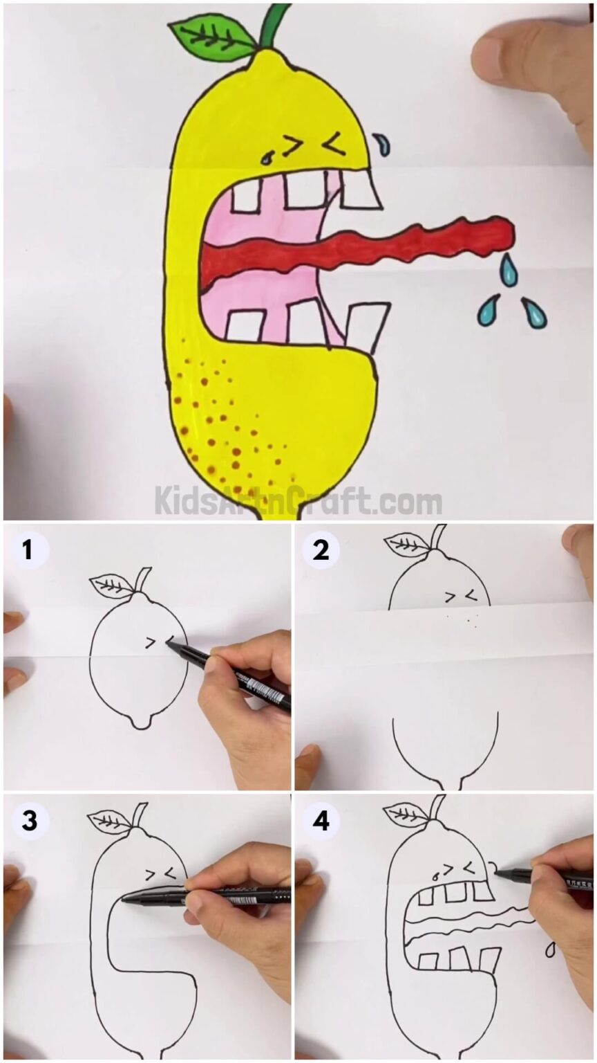Fun Screaming Lemon Drawing Step-by-Step Instructions - Kids Art & Craft
