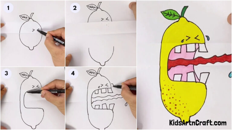 Fun Screaming Lemon Drawing Step-by-Step Instructions - Kids Art & Craft