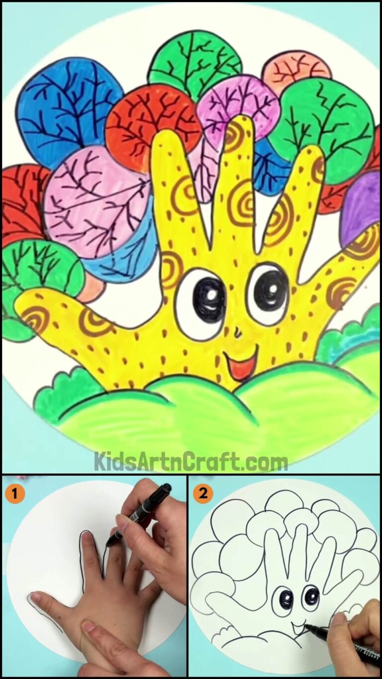 Hand Outline Cartoon Tree Drawing Tutorial For Kids - Kids Art & Craft