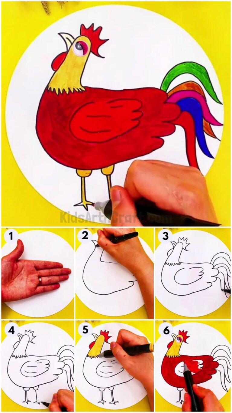 Easy Hand Outline Hen Drawing Trick And Steps Tutorial - Kids Art & Craft