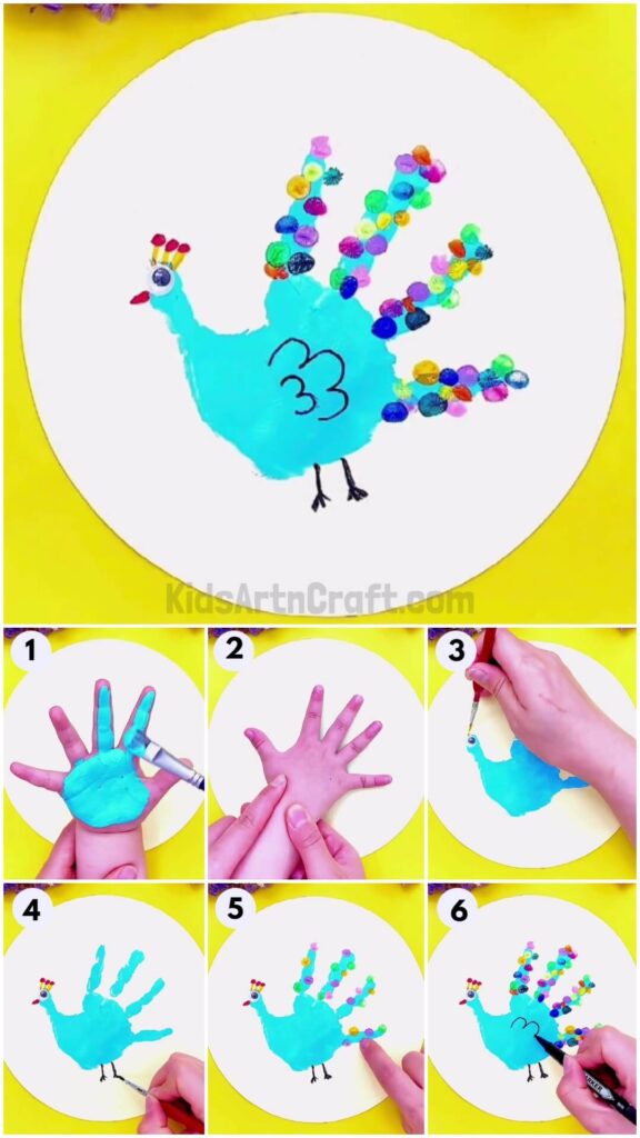 Handprint Peacock Painting Art Tutorial For Beginners - Kids Art & Craft