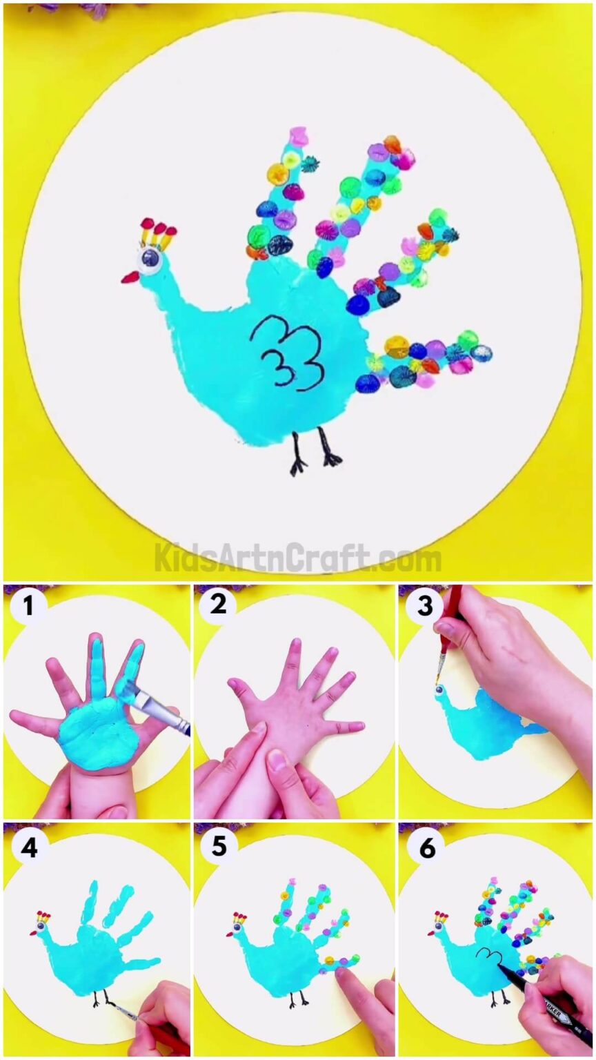 Handprint Peacock Painting Art Tutorial For Beginners - Kids Art & Craft