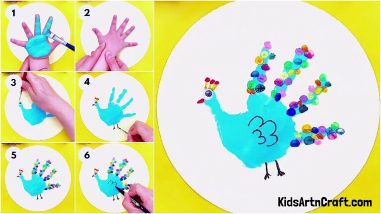 Handprint Peacock Painting Art Tutorial For Beginners - Kids Art & Craft