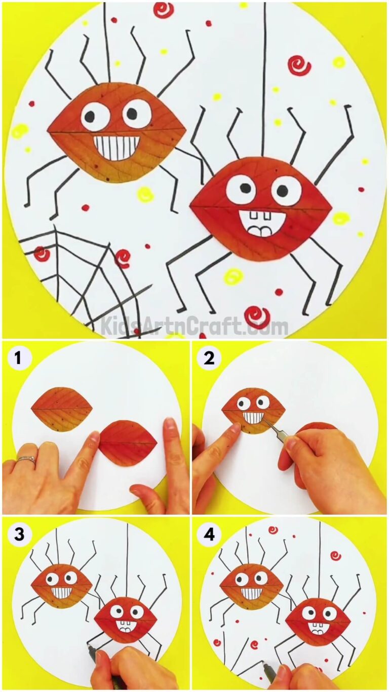 Happy Spiders Leaf Artwork Tutorial For Kids - Kids Art & Craft