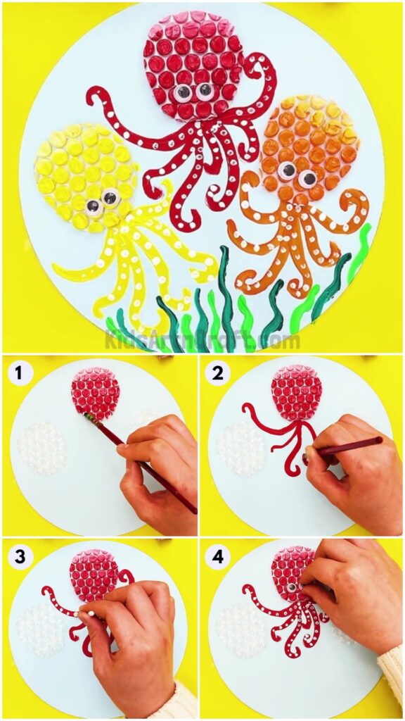 How to Make Bubble Wrap Octopus Craft Tutorial For Kids - Kids Art & Craft