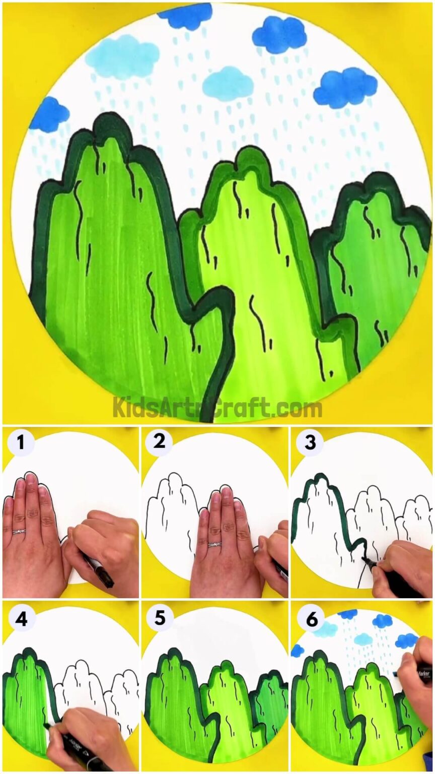 How To Make Mountain Scenery Drawing For Kids Tutorial - Kids Art & Craft