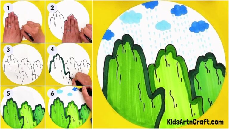How To Make Mountain Scenery Drawing For Kids Tutorial - Kids Art & Craft