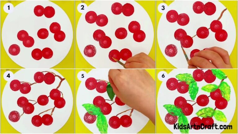 Juicy Cherries Over Tree Painting Step by Step Tutorial - Kids Art & Craft