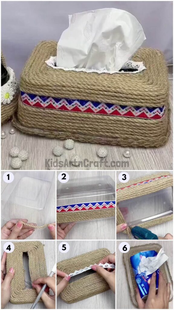 Jute Thread Decoration Tissue Box Craft Step by Step Tutorial - Kids ...