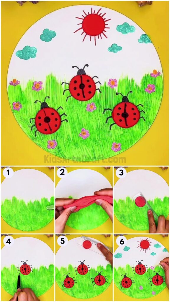 Ladybug In Garden Scenery Artwork Clay Craft Tutorial - Kids Art & Craft