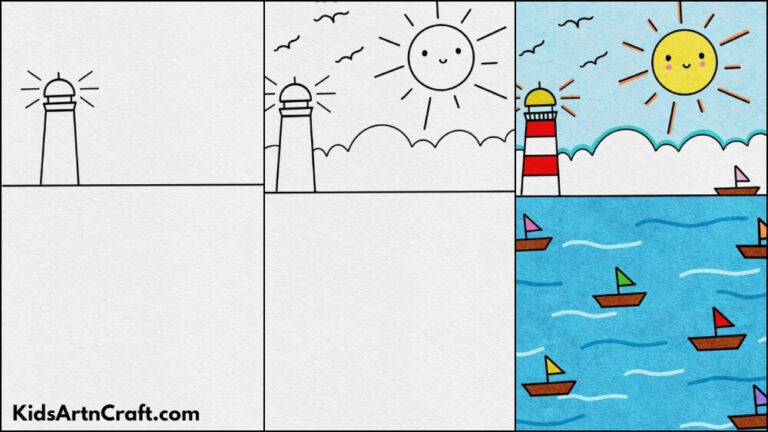 Lighthouse And Sea Scenery Drawing Tutorial For Beginners - Kids Art ...