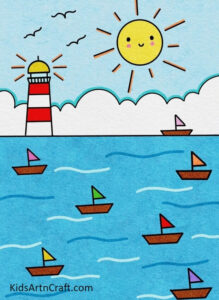 Lighthouse And Sea Scenery Drawing Tutorial For Beginners - Kids Art ...