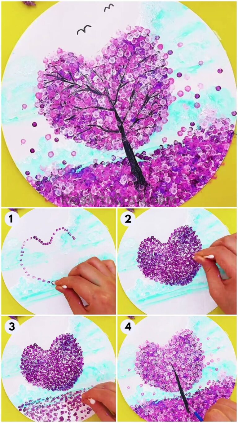 Love Cherry Blossom Tree Painting Tutorial For Kids - Kids Art & Craft