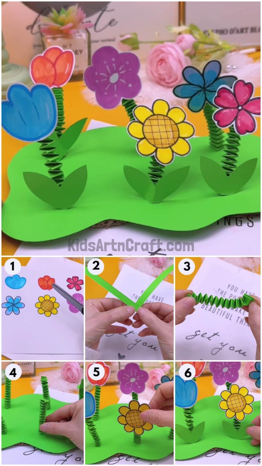 Lovely Paper Flowers Garden Craft Step by Step Tutorial - Kids Art & Craft