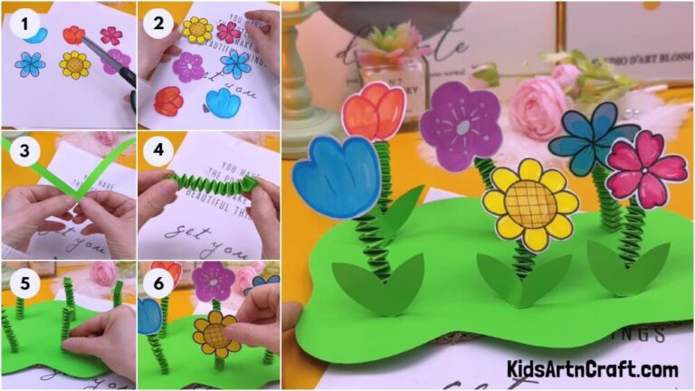 Lovely Paper Flowers Garden Craft Step by Step Tutorial - Kids Art & Craft