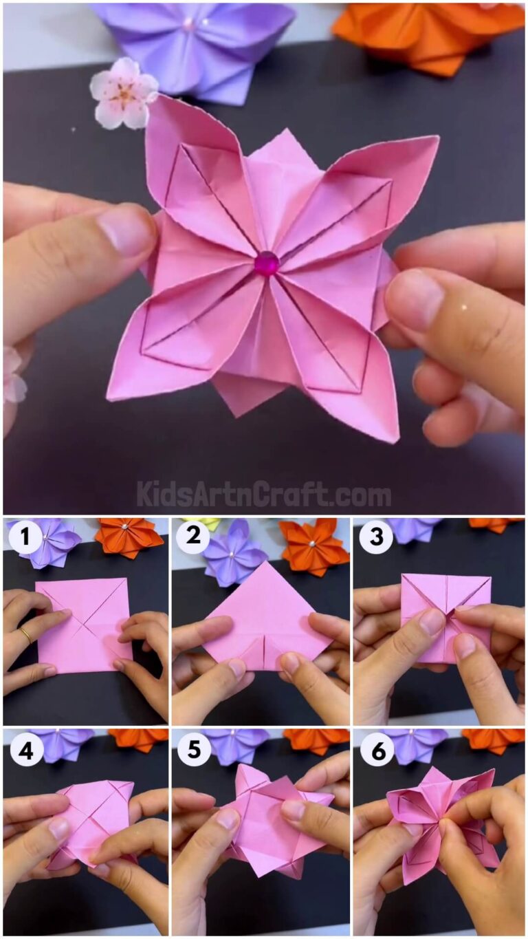 Origami Lotus In Square Shape Craft Tutorial - Kids Art & Craft