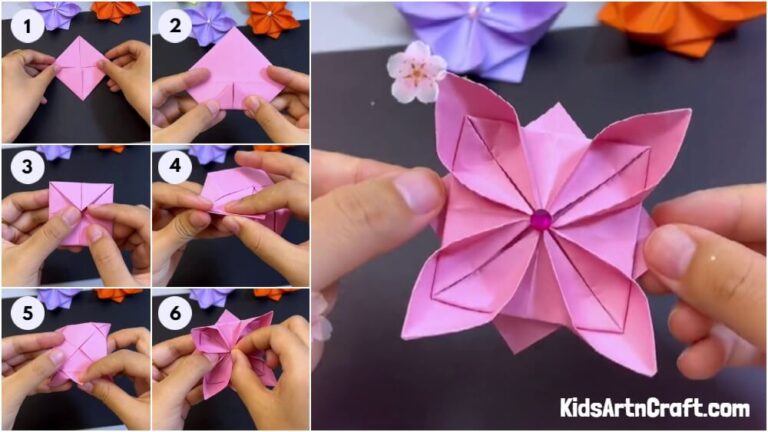 Origami Lotus In Square Shape Craft Tutorial - Kids Art & Craft