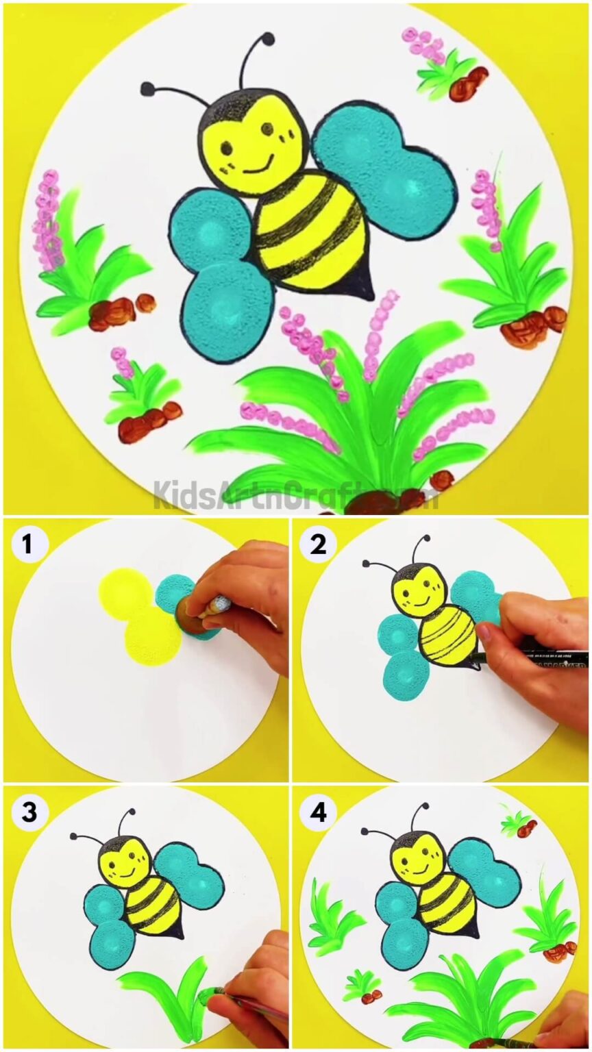 Paint Stamping Bee Art Step-by-step Tutorial - Kids Art & Craft