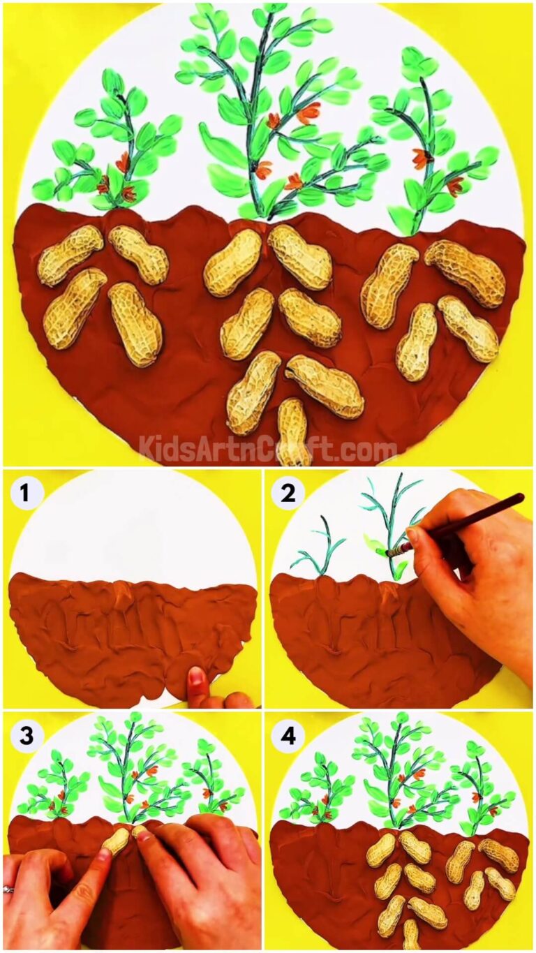 Plant Garden Artwork Craft Using Clay And Peanut Shells - Kids Art & Craft