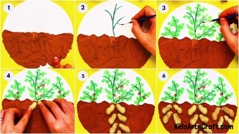 Plant Garden Artwork Craft Using Clay And Peanut Shells - Kids Art & Craft