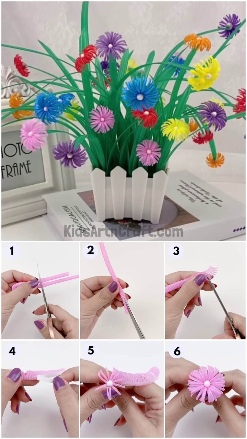 Plastic Straw Falling Flowers Step by Step Tutorial For Kids - Kids Art ...