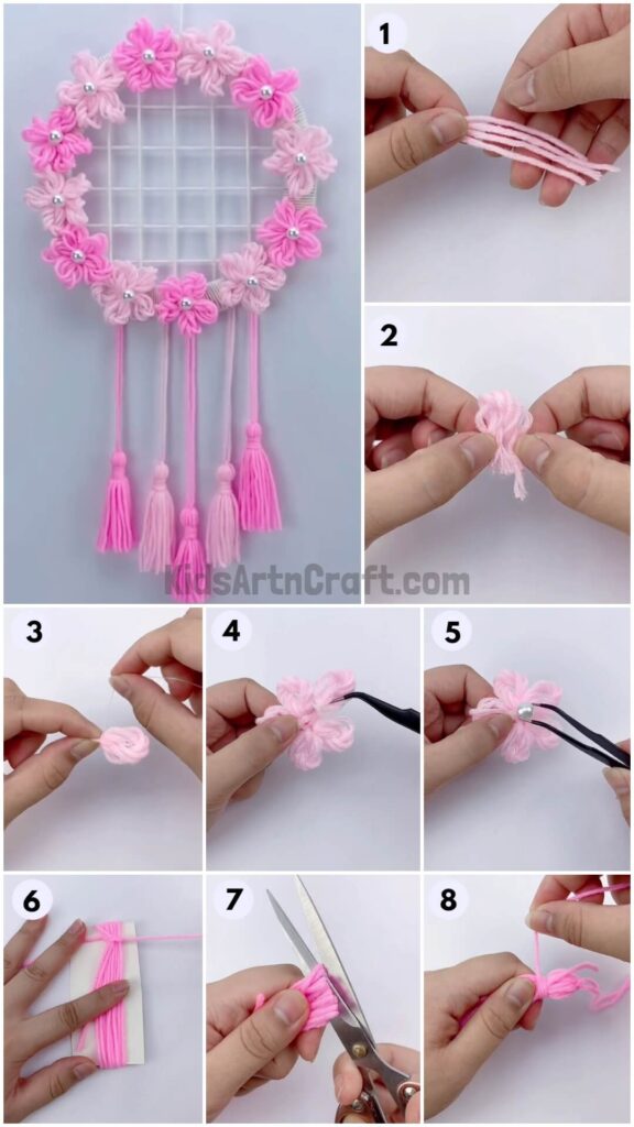 Pretty Flower Wreath Craft Using Cardboard And Wool Tutorial For Kids ...