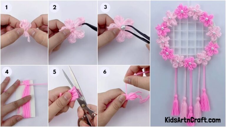 Pretty Flower Wreath Craft Using Cardboard And Wool Tutorial For Kids ...