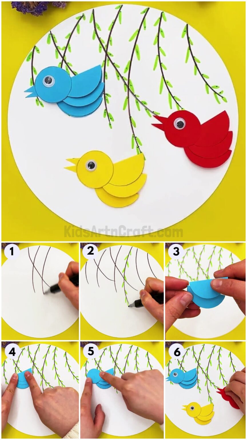 Pretty Paper Flying Birds Craft Step-by-step Tutorial For Kids - Kids ...
