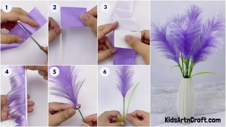 Purple Pampas Grass 3D Craft Using Ribbon Tutorial For Kids - Kids Art ...