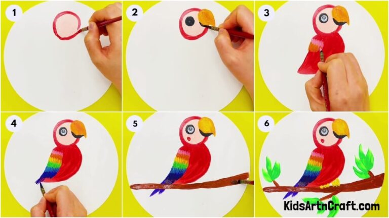 Rainbow Parrot Painting Step by Step Tutorial For Kids - Kids Art & Craft