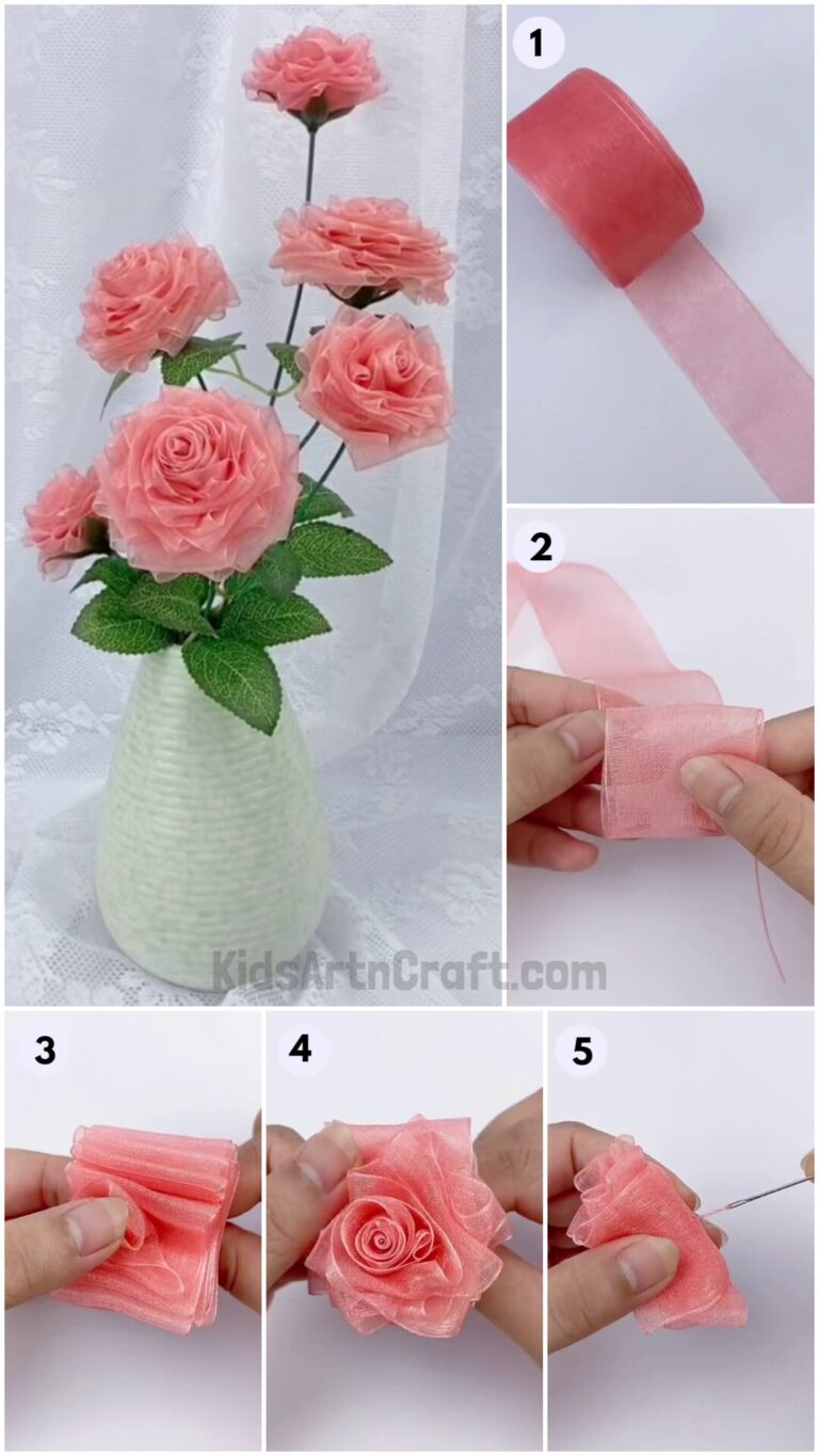 Realistic Ribbon Roses Making Craft For Beginners - Kids Art & Craft