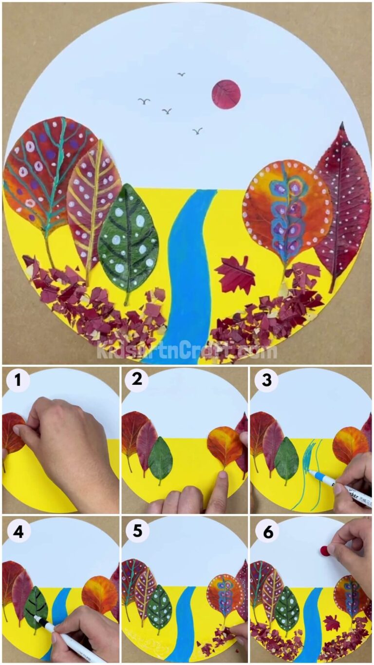 River Landscape Fall Leaves Craft Tutorial - Kids Art & Craft